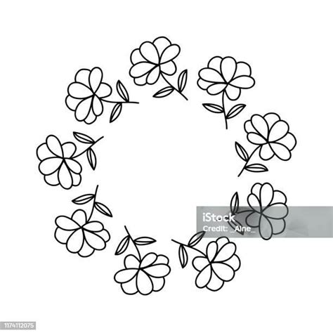 꽃 화환입니다 흰색 배경에 격리 된 꽃 라운드 프레임입니다 벡터 그림입니다 0명에 대한 스톡 벡터 아트 및 기타 이미지 0명 개체 그룹 곡선 Istock