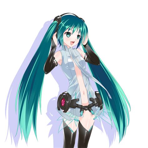 Safebooru Absurdres Amino Kohaku Aqua Eyes Aqua Hair Arms Up Breasts