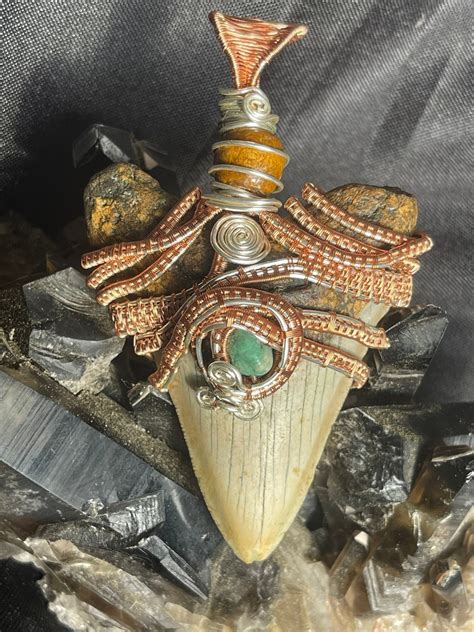 3 1 4 Megalodon Shark Tooth Wire Wrapped Pendant Etsy