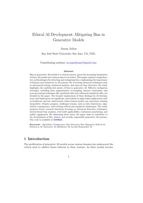 (PDF) Ethical AI Development: Mitigating Bias in Generative Models