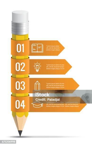 계획 디자인 프레 젠 테이 션 Infographic 개념 리본 화살표 그림 Infographics 템플릿 일러스트 벡터와 연필 개념에 대한 스톡 벡터 아트 및 기타 이미지