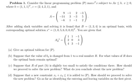 Solved Problem 1 Consider The Linear Programming Problem Chegg