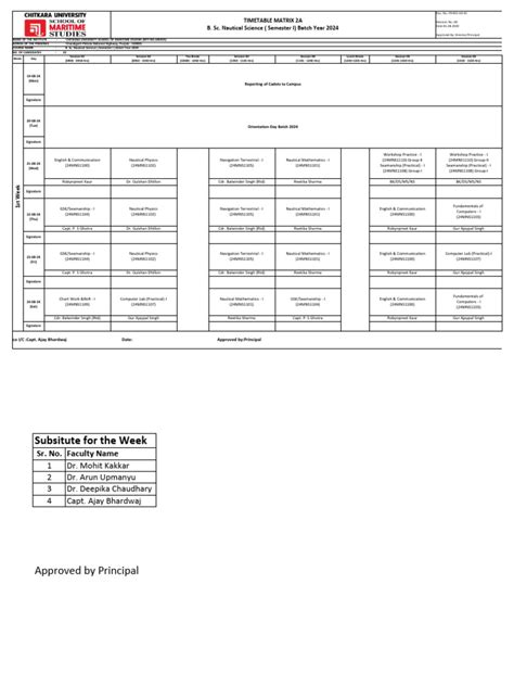1st Week Sem I Batch 2024 Timetable Final Pdf