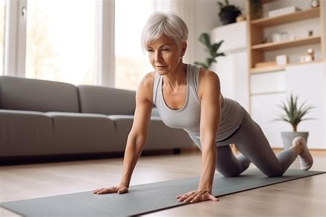 Premium AI Image Healthy Athletic Fit Middle Aged Woman Training On