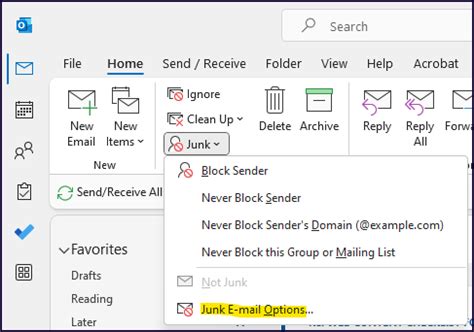 Outlook Change The Level Of Junk Email Protection Bmail