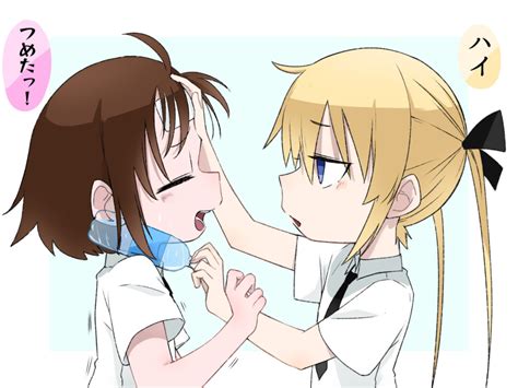 Safebooru 2girls Blonde Hair Blush Bottle Brown Hair Fusuma Suwaru