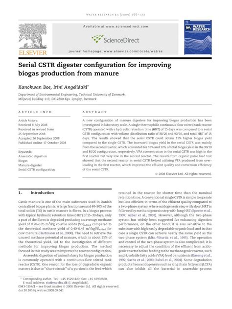 Pdf Serial Cstr Digester Configuration For Improving Biogas Production From Manure Dokumentips