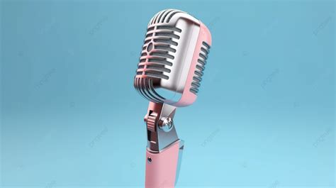 파란색 배경에 이중톤 디자인으로 3d 렌더링된 빈티지 핑크 마이크 모형 오래된 마이크 라디오 스튜디오 레트로 마이크 배경