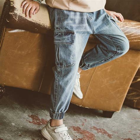 Barn Jeans Pojke Cargo Byxor Pojkar Jeans Kardborr Vicedeal