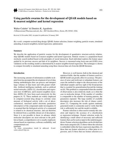 Pdf Using Particle Swarms For The Development Of Qsar Models Based On