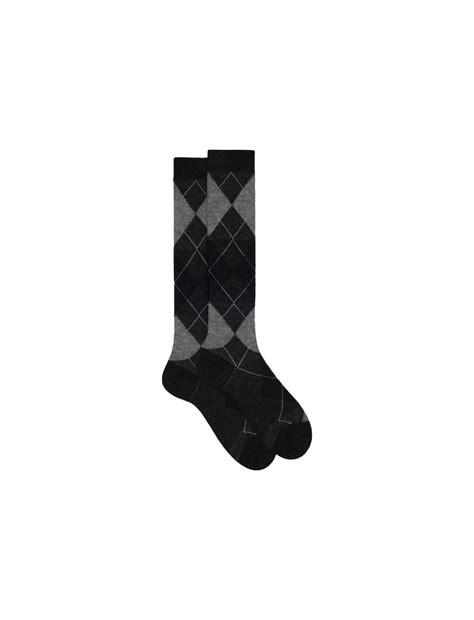 Mens Long Wool Socks Patterned In Three Colors Dark Grey Doré Doré