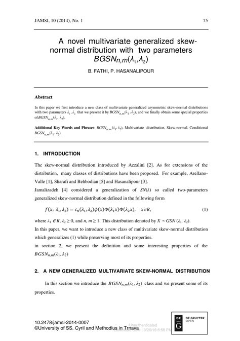 Pdf A Novel Multivariate Generalized Skew Normal Distribution With
