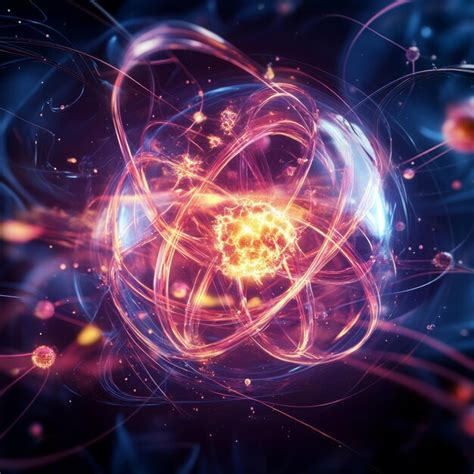A Glowing Abstract Rendering Of An Atom With A Bright Orange Nucleus Surrounded By A Complex