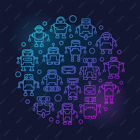 Premium Vector Robots Round Colorful Illustration Vector Circular Symbol Made With Outline