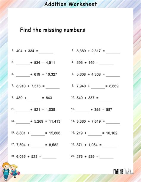 Missing Number Addition Worksheets Printable Pdf Template