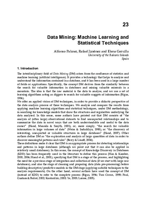 Pdf Data Mining Machine Learning And Statistical Techniques