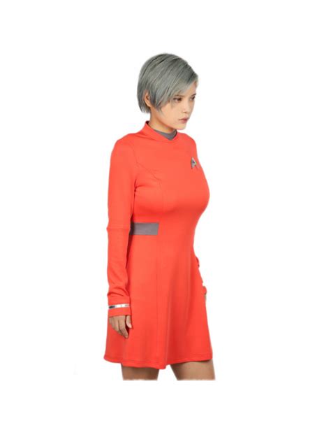Star Trek Uhura Red Starfleet Uniform With Emblem Long Sleeved Dress