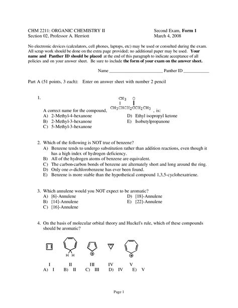 Answers To Exam 2 Questions Organic Chemistry Ii Chm 2211 Docsity