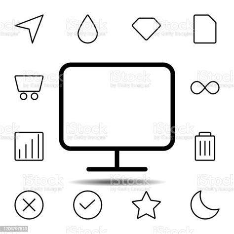 모니터 아이콘을 표시합니다 Ui 및 Ux 웹 사이트 또는 모바일 응용 프로그램에 대해 설정 된 최소한의 간단한 줄 개요 벡터