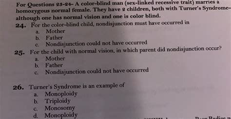 Solved For Questions A Color Blind Man Sex Linked Chegg Com
