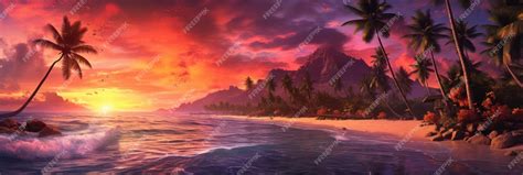 Premium Ai Image Tropical Palm Sunset Background Illustration Ai