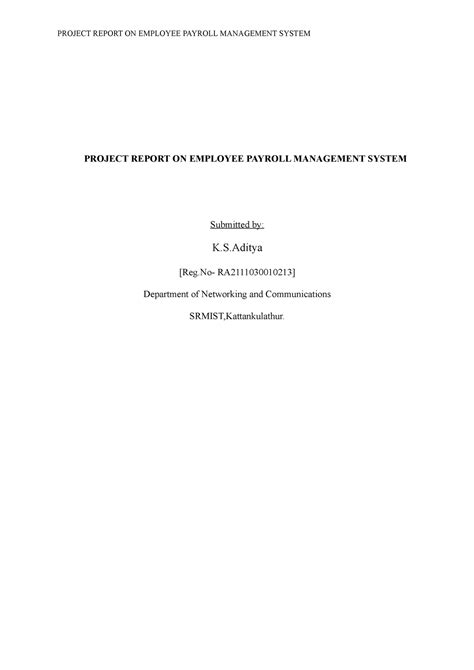 Mini Project Payroll System Project Report On Employee Payroll Management System Project