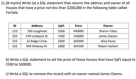 Solved Marks Write A A Sql Statement That Returns Chegg