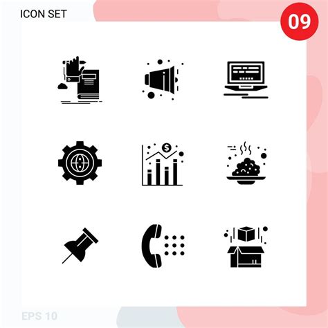 9 Thematic Vector Solid Glyphs And Editable Symbols Of Digital Development Speaker Design