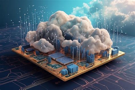 Premium Photo 2d Illustration Of Cloud Computing With Circuit Board Digital Cloud Computing
