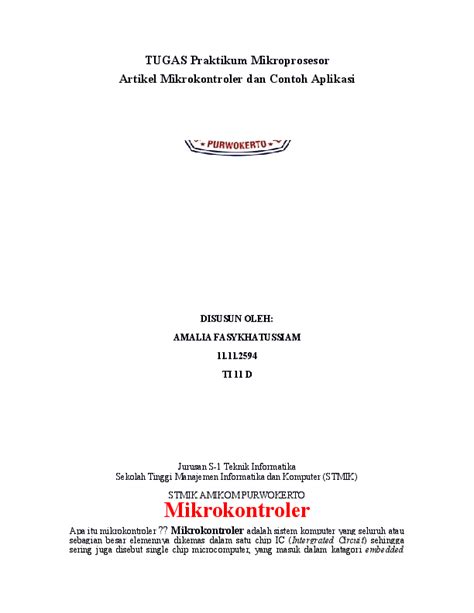 Doc Tugas Praktikum Mikroprosesor Artikel Mikrokontroler Dan Contoh