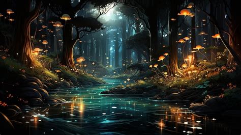 Mystical Forest Glow Premium Ai Generated Image