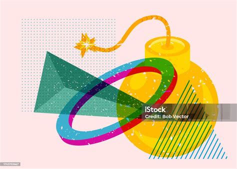 기하학적 모양의 리소 그래프 폭탄 트렌디한 리소 그래프 디자인의 오브제 기하학 요소 추상화 인쇄 질감 스타일 개념에 대한 스톡 벡터 아트 및 기타 이미지 Istock