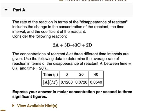 SOLVED The Rate Of The Reaction In Terms Of The Disappearance Of