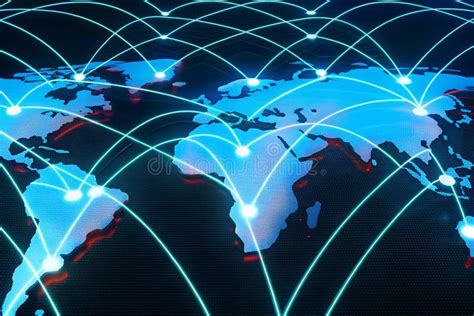 Global Connectivity Represented Through Glowing Data Lines On A