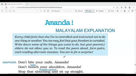Amandamalayalam Explanationncert Class 10 English Poem Youtube