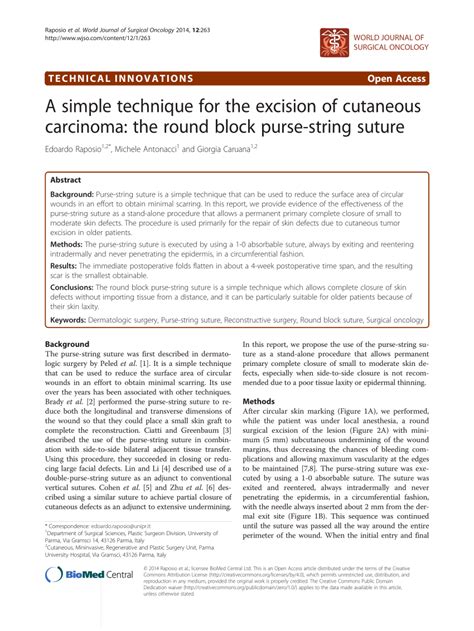 Pdf A Simple Technique For The Excision Of Cutaneous Carcinoma The