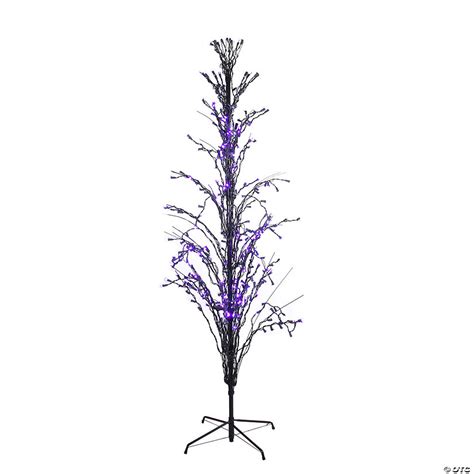 6 Pre Lit Black Cascade Outdoor Halloween Twig Tree Purple Lights
