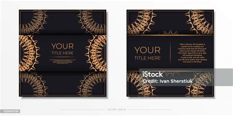 모노그램 장식이 있는 블랙 컬러의 프린트 디자인 엽서를 위한 세련된 벡터 템플릿 이슬 패턴으로 초대를 준비합니다 0명에 대한 스톡 벡터 아트 및 기타 이미지 Istock