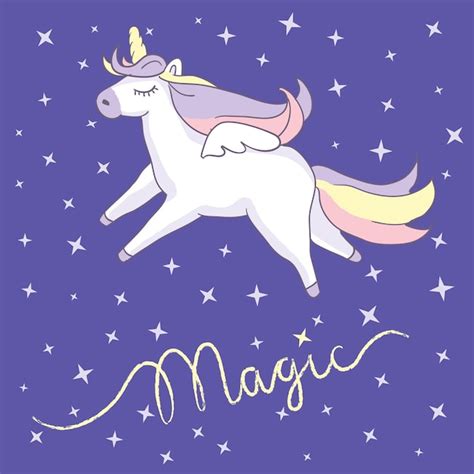 Premium Vector Beautyful Unicorn On Violet Blue Color Night Sky