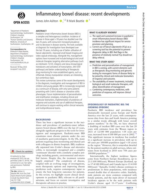 Pdf Inflammatory Bowel Disease Recent Developments