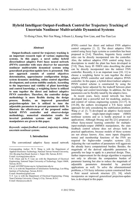 Pdf Hybrid Intelligent Output Feedback Control For Trajectory