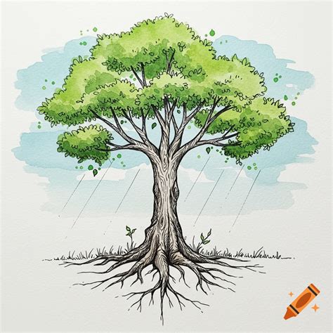 Tree With Roots And Branches Drawing