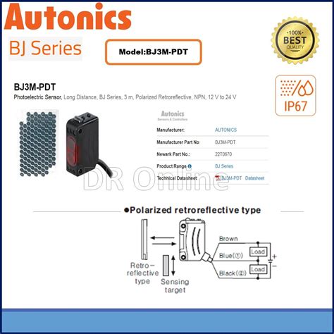 Autonics Photoelectric Sensor Bj3m Pdt Retroreflec Polar ~ 3m ~ T O 12