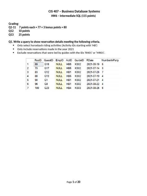 Cis407 Hw6 Intermediate Sql Pdf