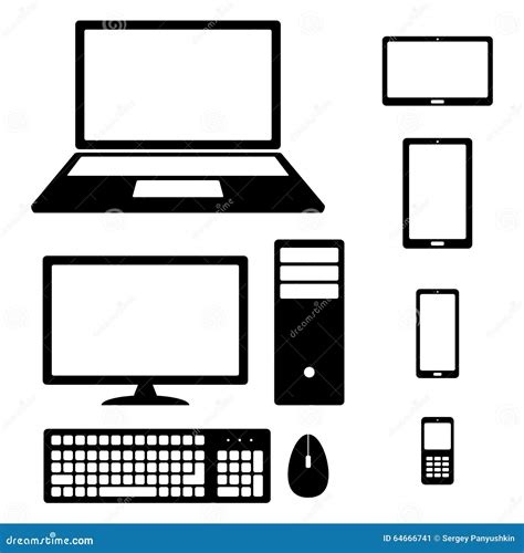 Device Icons Smartphone Tablet Laptop Desktop Computer Phone Keyboard And Mouse Stock