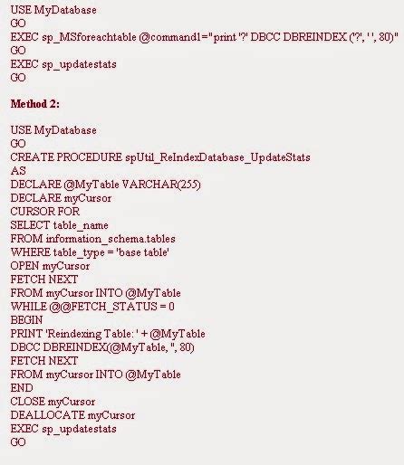 Re Index All Tables Or All Indexes In Msd Axapta