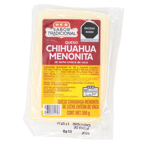 Queso Chihuahua Menonita Sabor Tradicional Heb 550 G H E B México