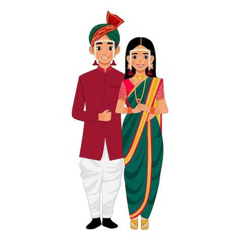 Premium Vector Marathi Wedding Couple Doodle Vector