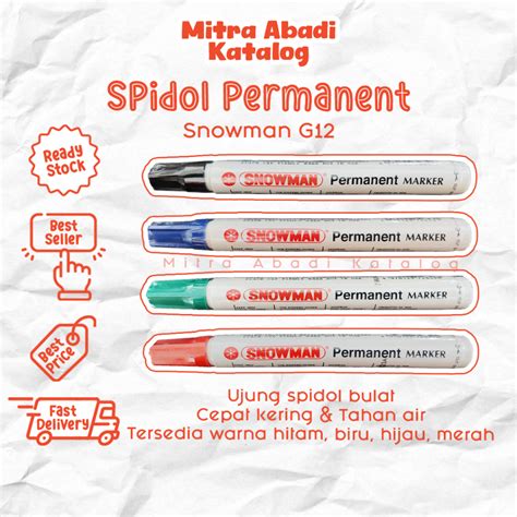 Jual Spidol Snowman Permanent G12 Warna Tinta Hitam Biru Merah Hijau