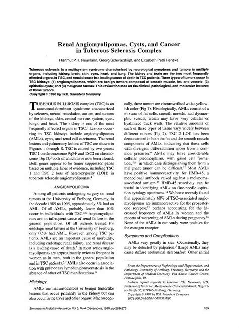 Pdf Renal Angiomyolipomas Cysts And Cancer In Tuberous Sclerosis